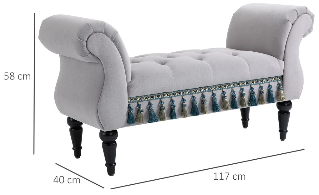 HOMCOM lavice elegantní čalouněná lavice postel taburet dřevěná lavice z polyesterové pěny šedá 117x40x58cm do obývacího pokoje a ložnice | Aosom.de