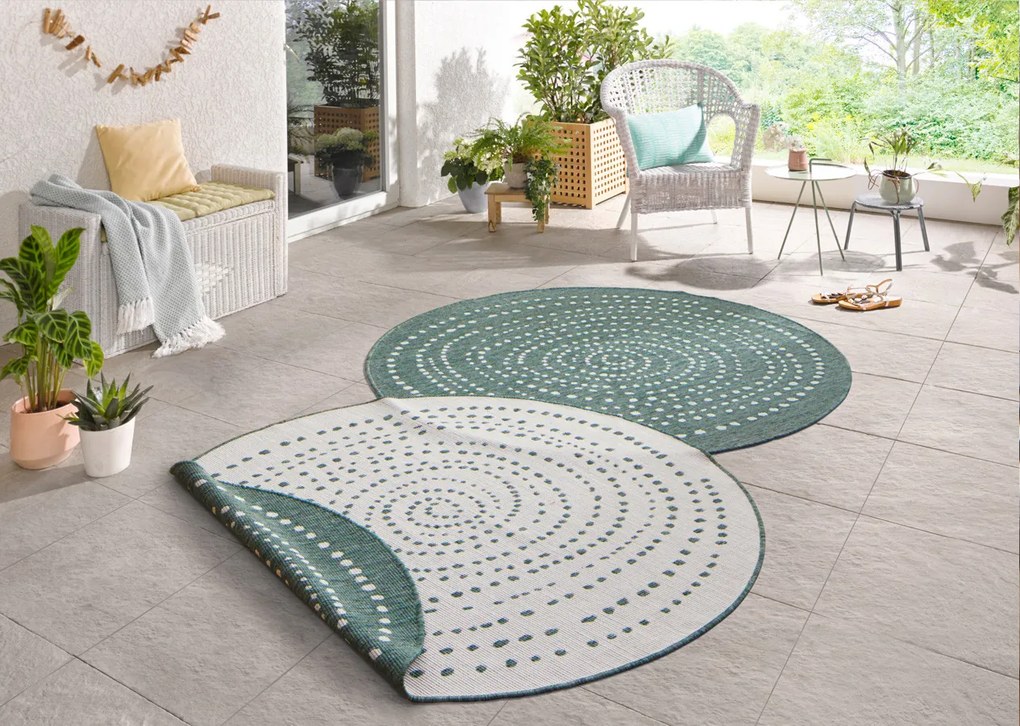 Hanse Home, Kusový koberec Twin-Wendeteppiche 103111 grün creme kruh – na ven i na doma, 200x200 (průměr) kruh, zelená, chodba / předsíň