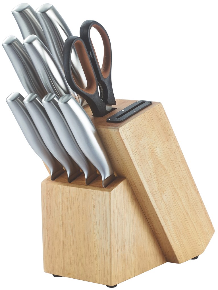 Luxusní 10-dílná sada ocelových nožů a nůžek v dřevěném bloku Herenthal HT-MSH06-16011
