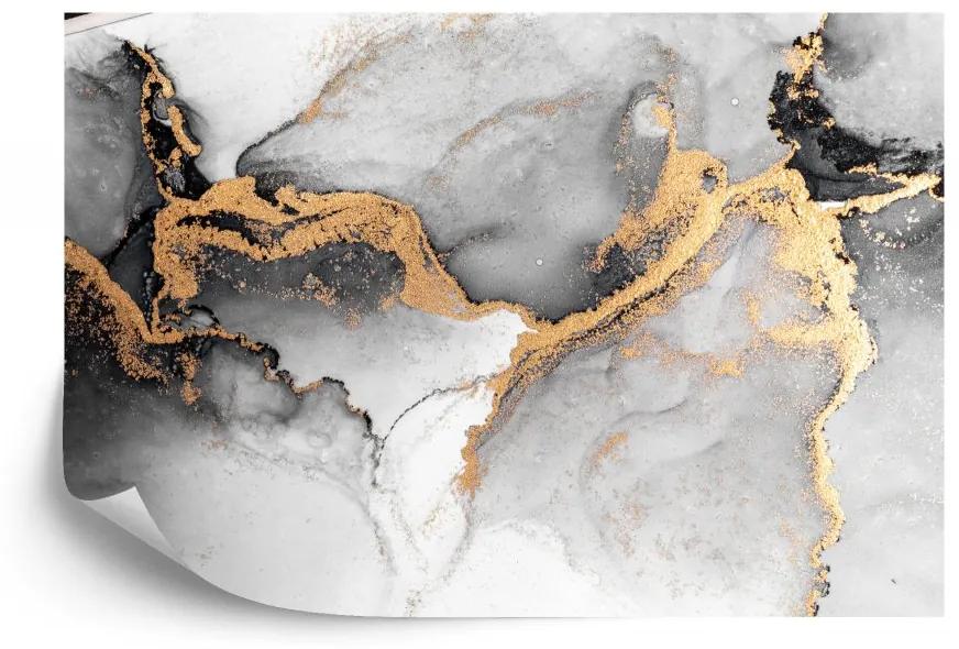 Fototapeta Black Gold Abstract Background Of Marble Liquid Ink Art Painting On Paper . Image Of Original Artwork Watercolor Alcohol Ink Paint On High Quality Paper Texture . Omyvatelný vlies 135x90