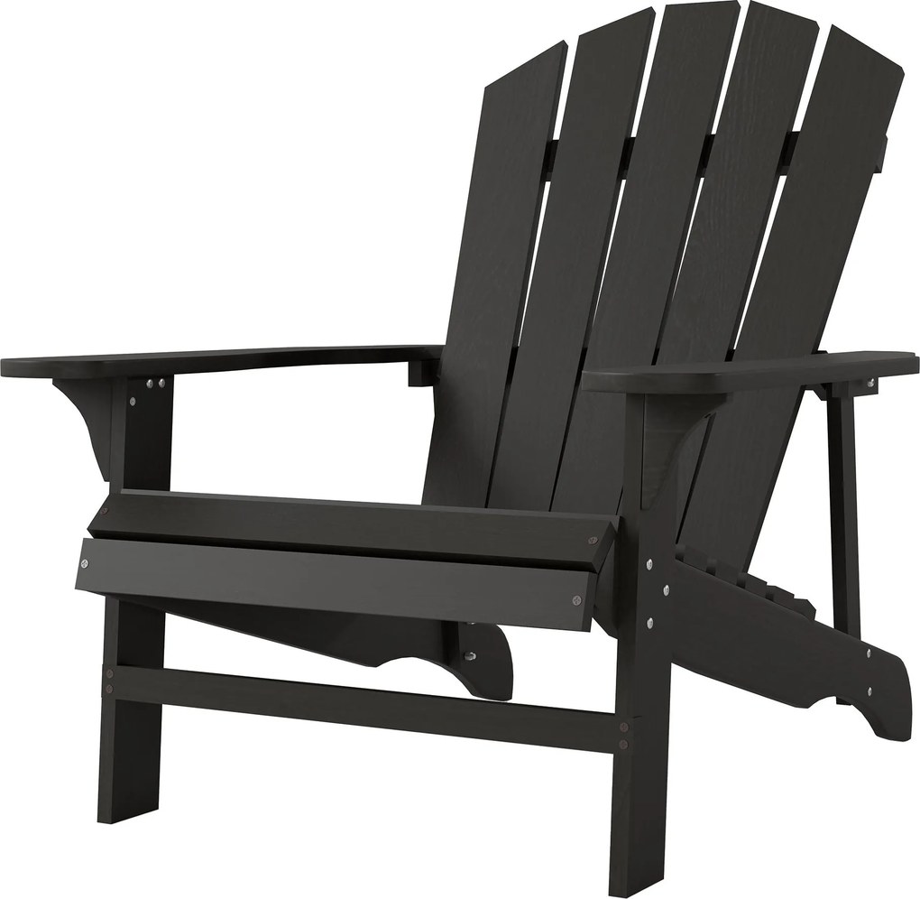 Outsunny venkovní odolné dřevěné adirondack křeslo — vysoké opěradlo, široké loketní opěrky, černé, 78 × 89 × 88 cm | Aosom