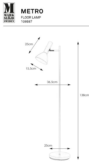 Markslöjd 108687 - Stojací lampa METRO 1xE27/40W/230V bílá