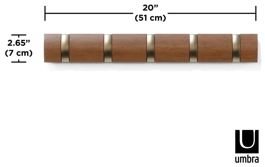 Nástěnný věšák z topolového dřeva v přírodní barvě Flip – Umbra