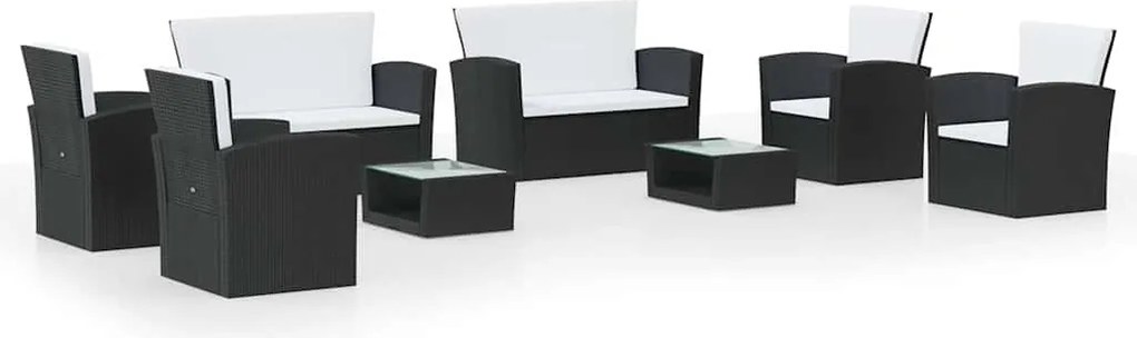 8dílná zahradní sedací souprava s poduškami polyratan černá 3095941