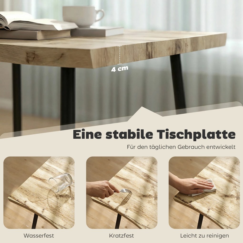 Jídelní stůl HOMCOM pro 4 osoby, 110 × 70 × 75 cm, moderní severský design, ocelový rám, deska s dubovým dekorem