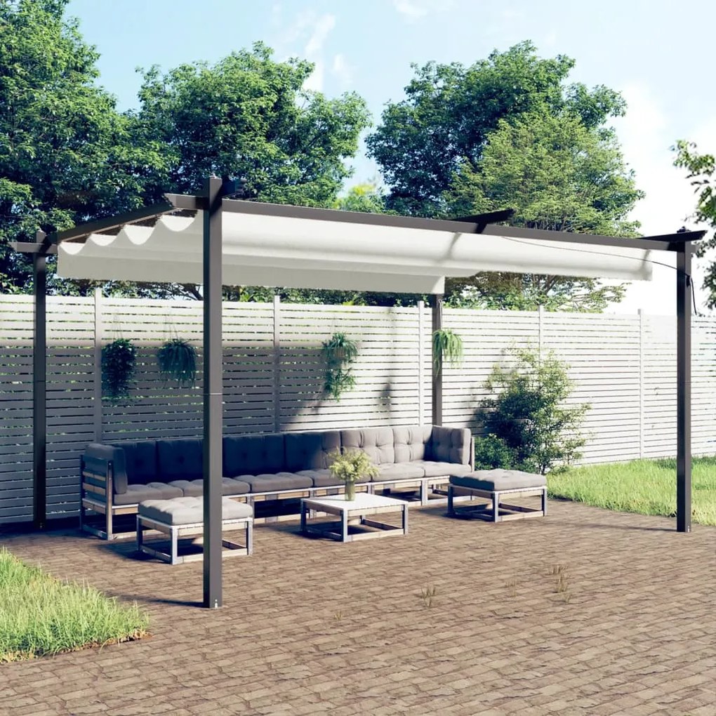 Zahradní altán se zatahovací střechou 4 x 3 m krémový 318537