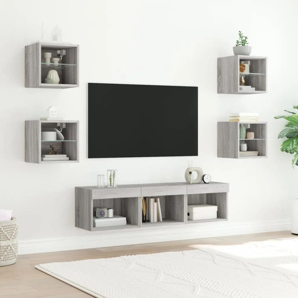7dílná obývací stěna s LED šedá sonoma kompozitní dřevo 3216588