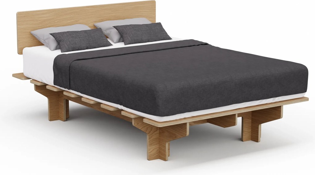 Blumfeldt NordicAura Double rám manželské postele, 140 cm x 200 cm, robustní, bez nářadí, eukalyptové dřevo, polička