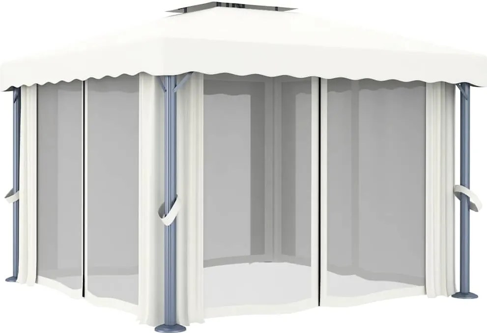 Altán se závěsy a světelnými LED řetězy 3 x 3 m krémově bílý 3070345
