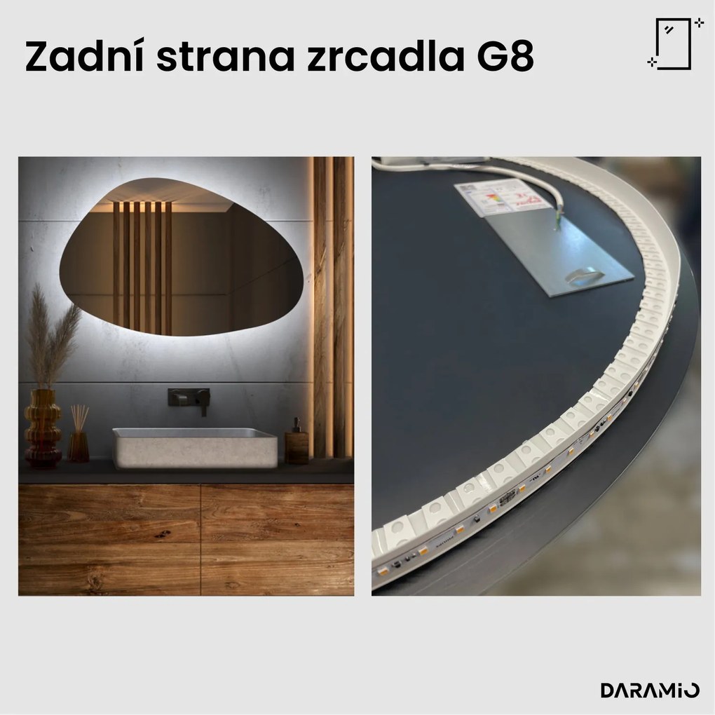 Zrcadlo do koupelny ve tvaru oblázku s LED osvětlením G8