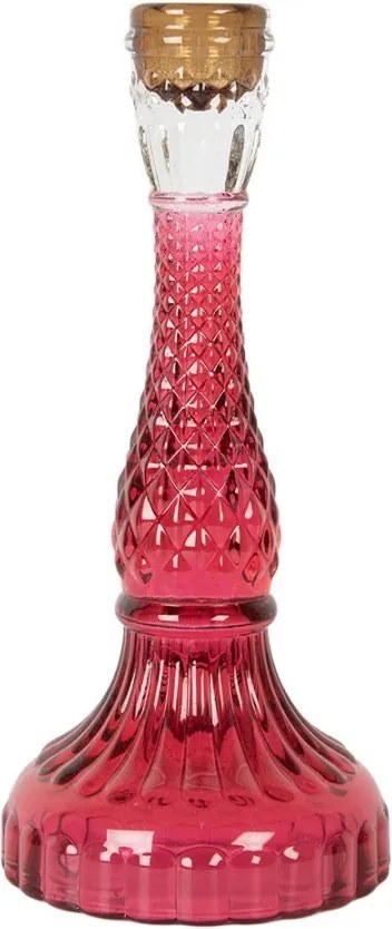 Růžový skleněný svícen na úzkou svíčku Colorful Garden - Ø 10*22 cm