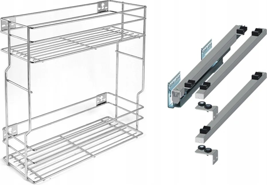 Cargo do boční skříňky levé 20 cm 200 chromový efekt 2p Rejs Push plný výsuv