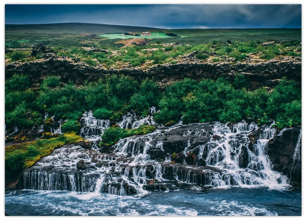 Skleněný obraz vodopádů v přírodě (70x50 cm)