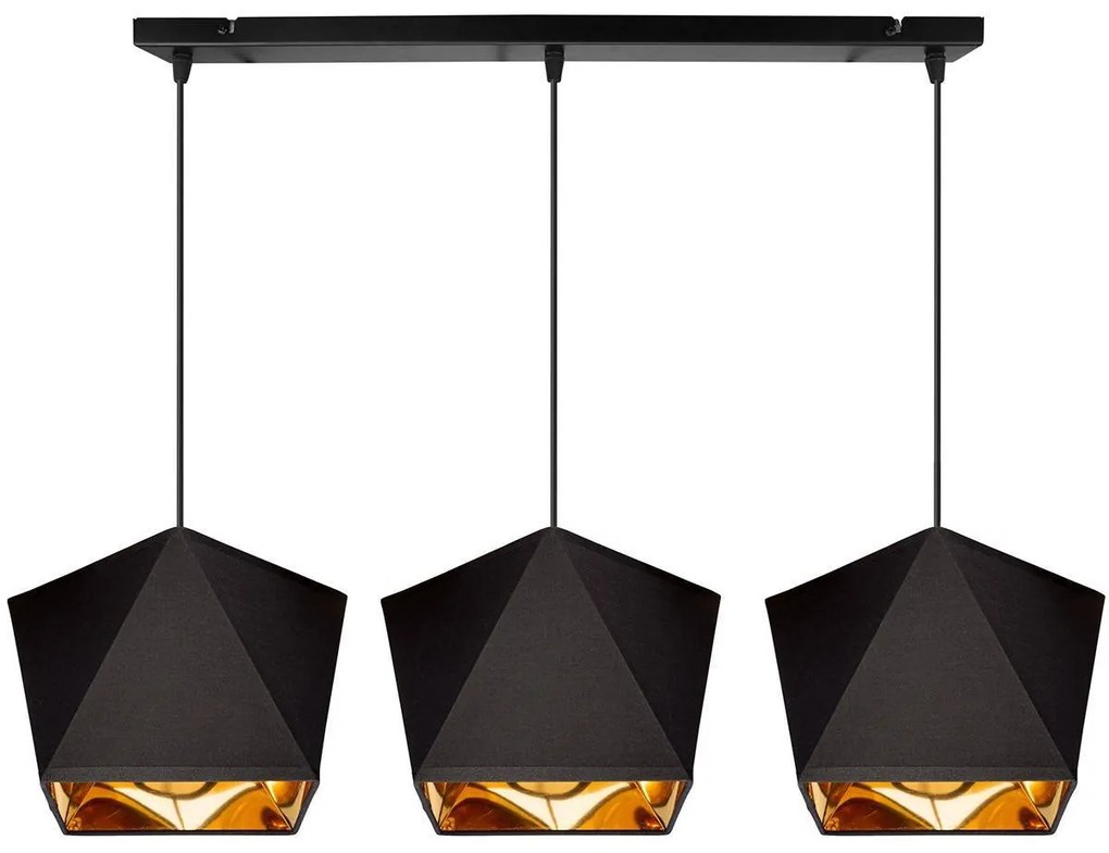 Závěsné svítidlo Diamond Gold, 3x černé/zlaté textilní stínítko