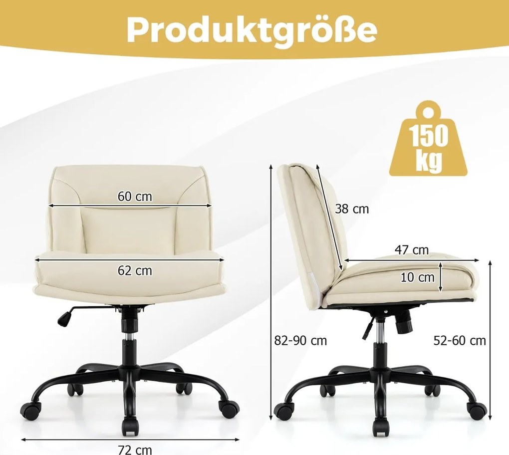 Costway Židle se zkříženýma nohama s kolečky a širokým sedákem, židle k psacímu