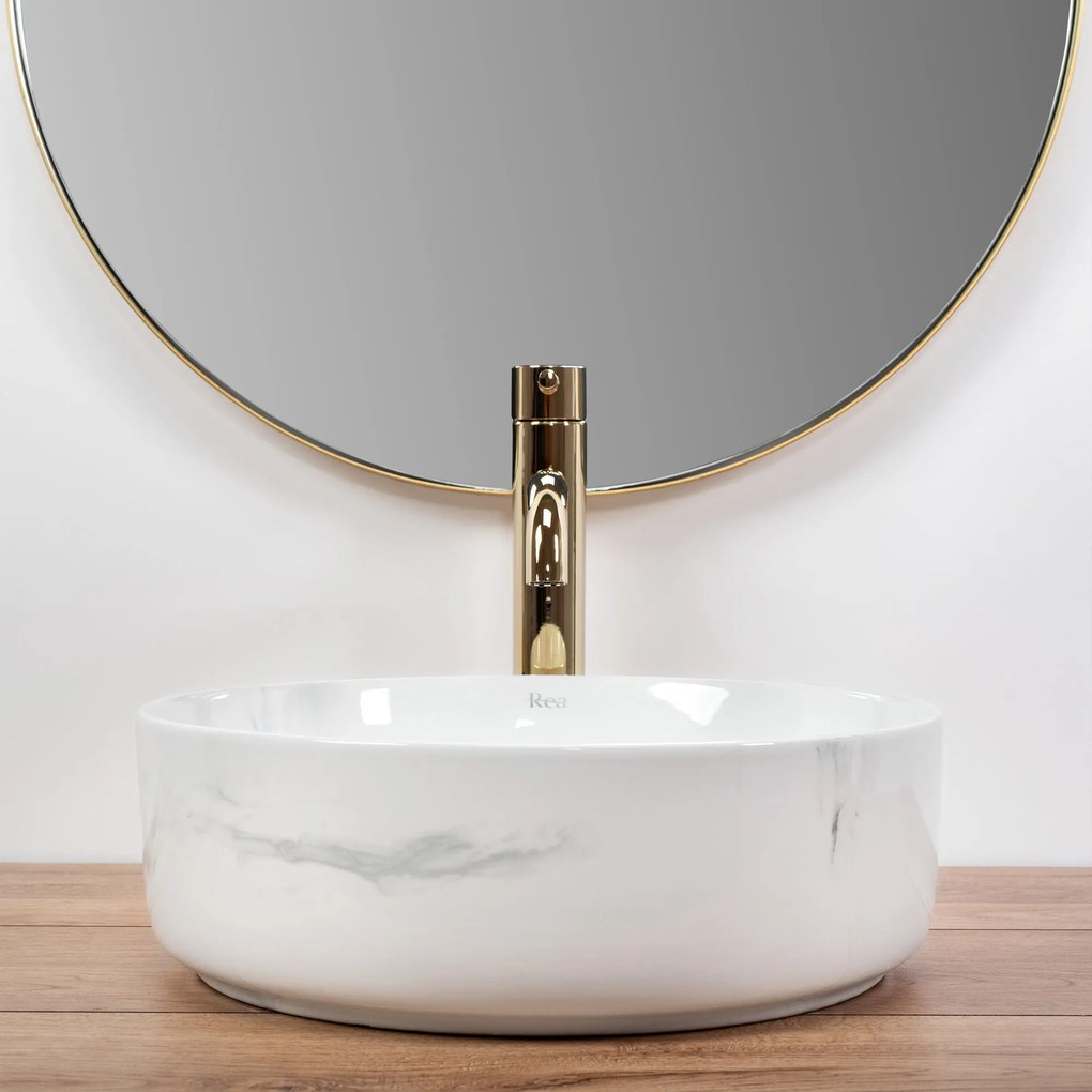 Rea Sami Nature Marble, umyvadlo na desku 360x360x115 mm, bílá-imitace kamene, REA-U6606