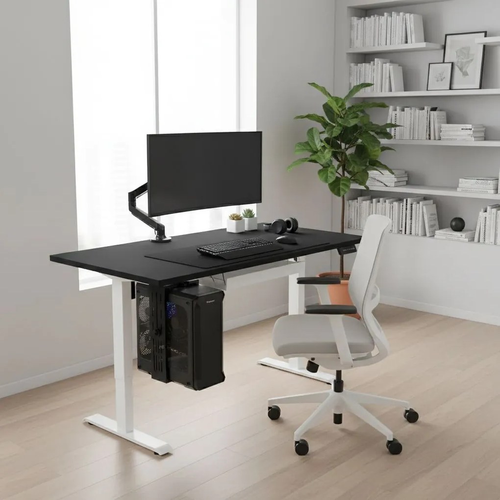 Výškově nastavitelný stůl OfficeTech B, 120 x 80 cm, bílá podnož, černá