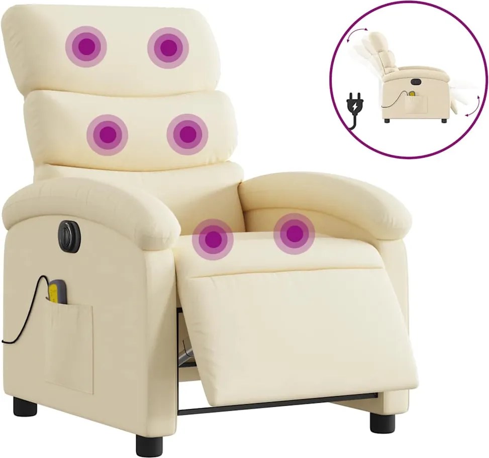 Elektrické masážní polohovací křeslo krémové textil 3203975