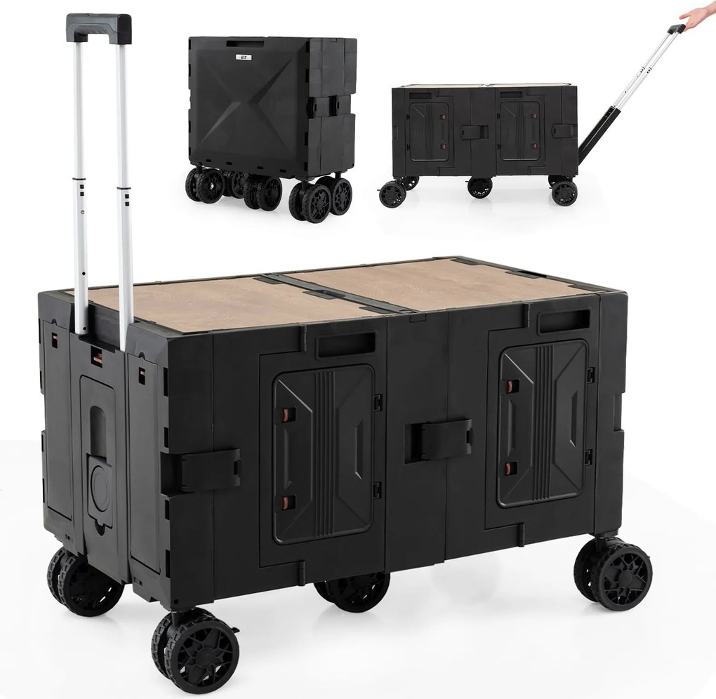 Costway Skládací ruční vozík s deskou a 2 boxy a nastavitelným
