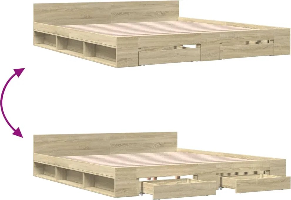 Rám postele se zásuvkami dub sonoma 200x200 cm kompozitní dřevo 3280722