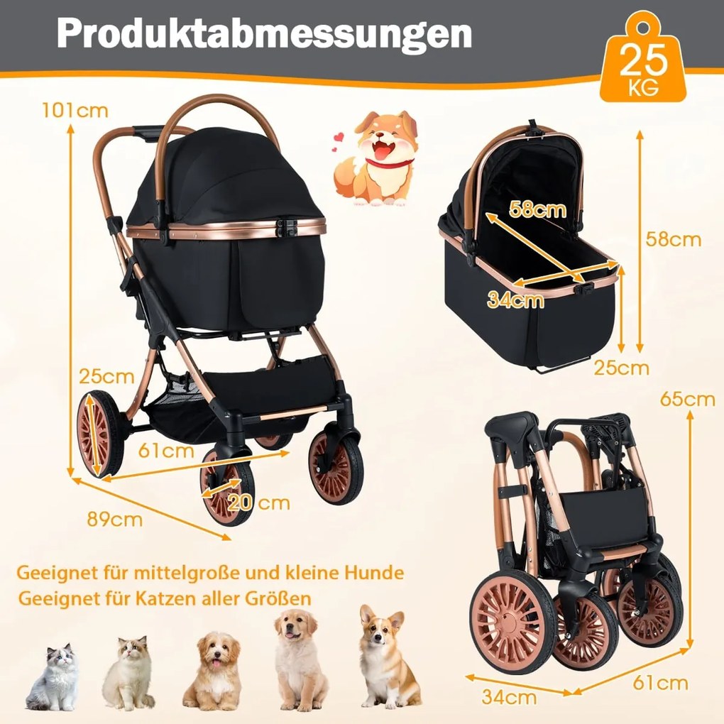 Costway 3 in 1 kočárek pro psy s ochranou proti slunci a bezpečnostním pásem