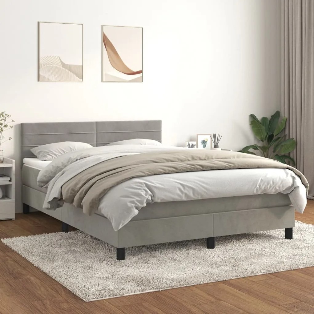 Box spring postel s matrací světle šedá 140x200 cm samet