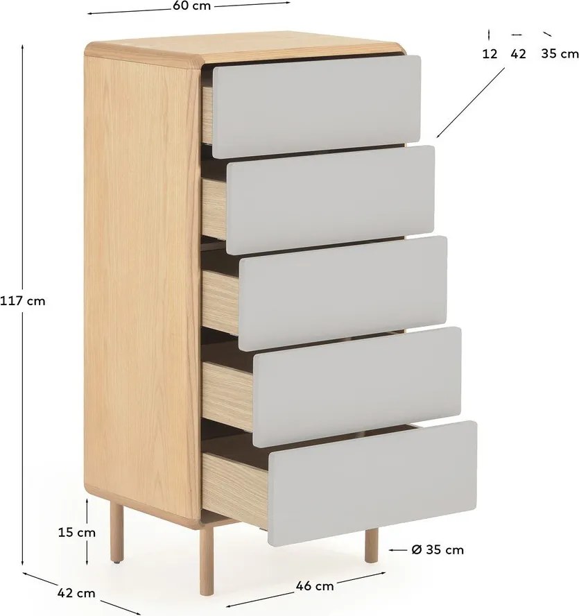 Šedá/v přírodní barvě komoda v dekoru jasanu 60x117x42 cm Anielle – Kave Home