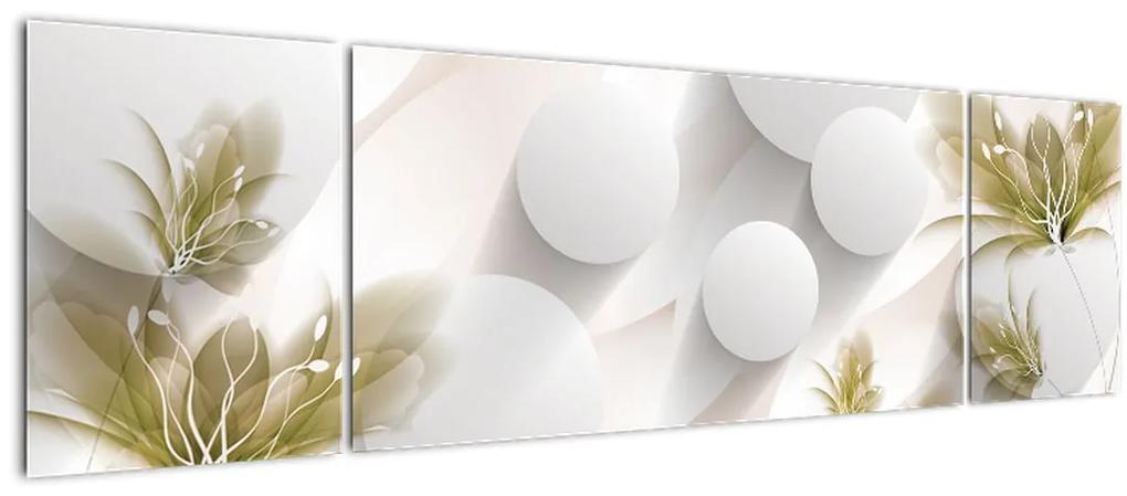 Obraz - 3D kruhy s květinami (170x50 cm)