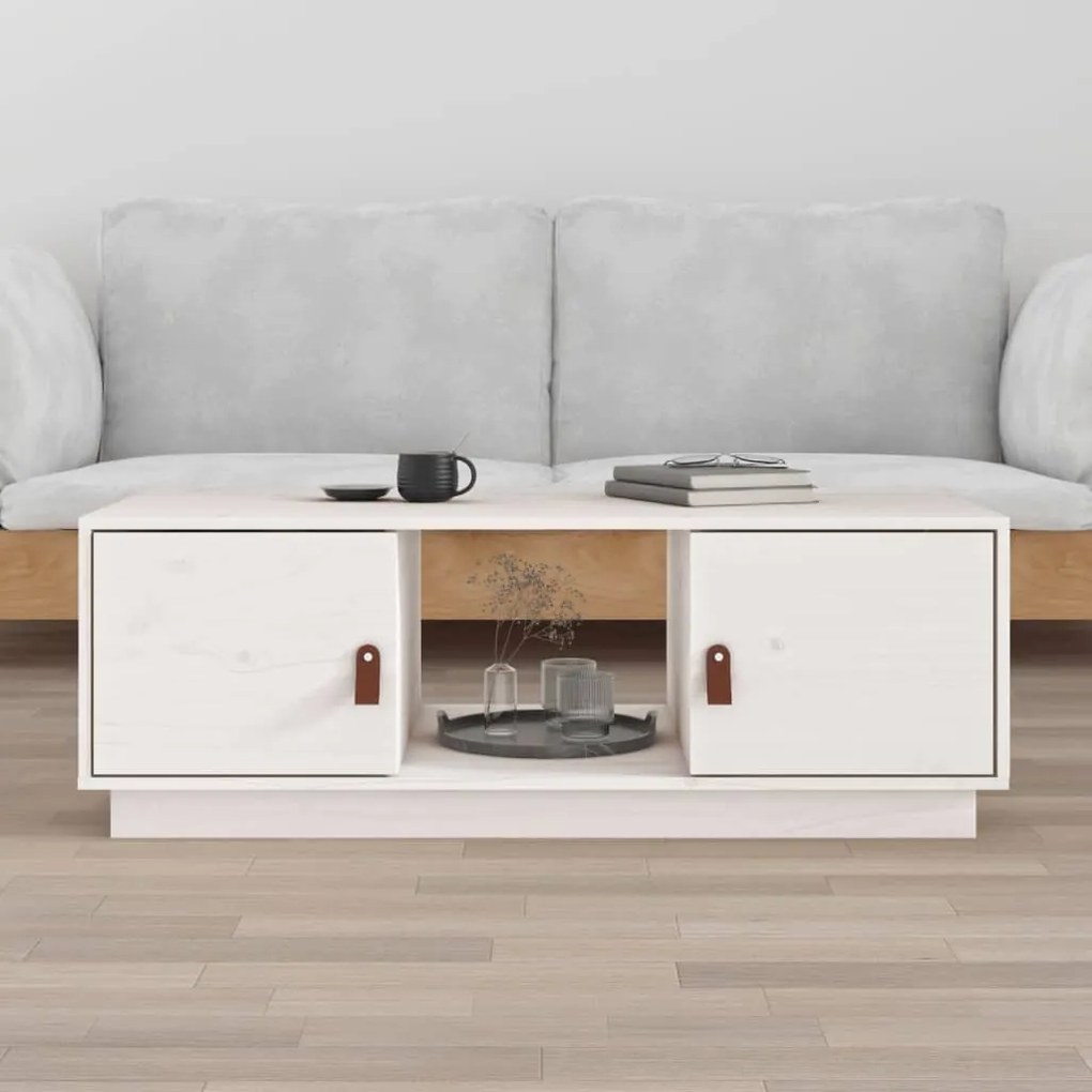 Konferenční Stolek Bílý 100X50X35 Cm Masivní Borové Dřevo - Přírodní