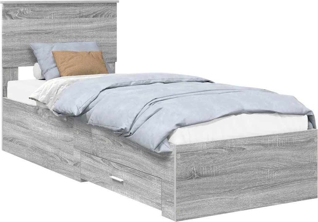 Rám postele Šedý Sonoma a stříbrná 75 x 190 cm Kompozitní dřevo 3410963