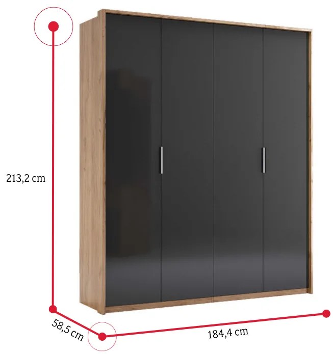 Expedo Šatní skříň DOTA 4D, 184,4x213,2x58,5, dub kraft/smooth grey