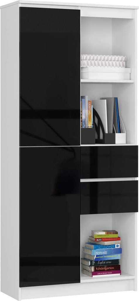 Regál R15 R80 2D2SZ bílá/černý lesk