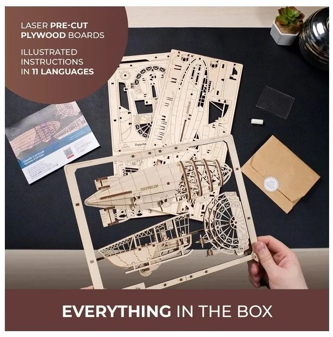 Ugears 2,5D dřevěné mechanické puzzle Vzducholoď Zeppelin