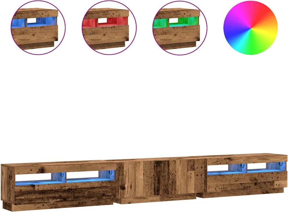 TV stolek s LED old wood 300x35x40 cm kompozitní dřevo 3329169