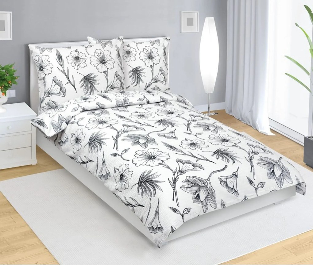 Povlečení krepové Bílá,Šedá 80/935 - 140x220, 70x90 cm