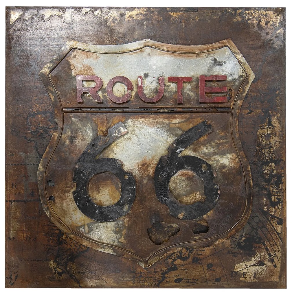 Kovový obraz na stěnu ve vintage stylu Route 66 - 80*80*6 cm