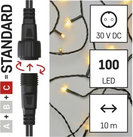 Propojovací vánoční řetěz bez zdroje EMOS Connecting D1AW03 ZY1440 100LED 10m teplá bílá