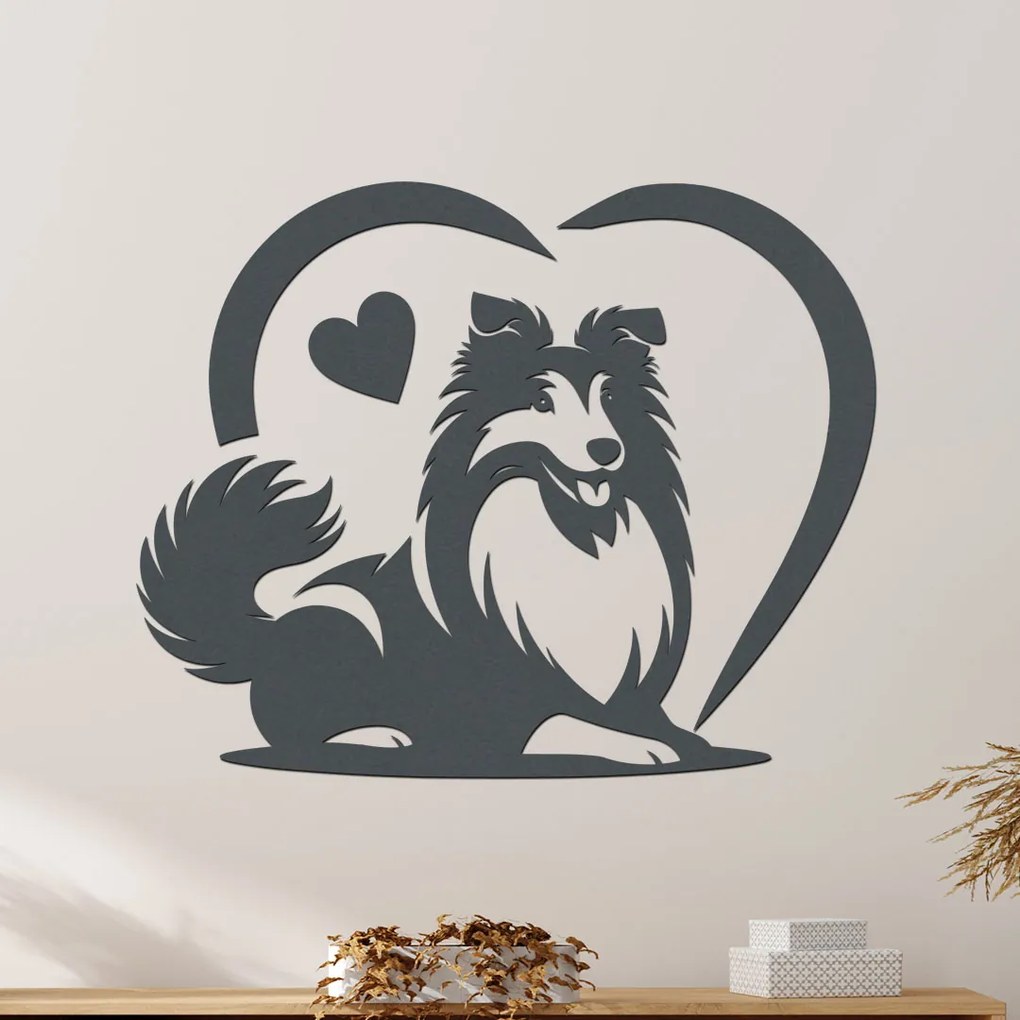 dřevo života Dřevěný obraz Sheltie v srdci Zvolte rozměr (cm): 60x48, Zvolte barvu dekoru: Dub Sonoma