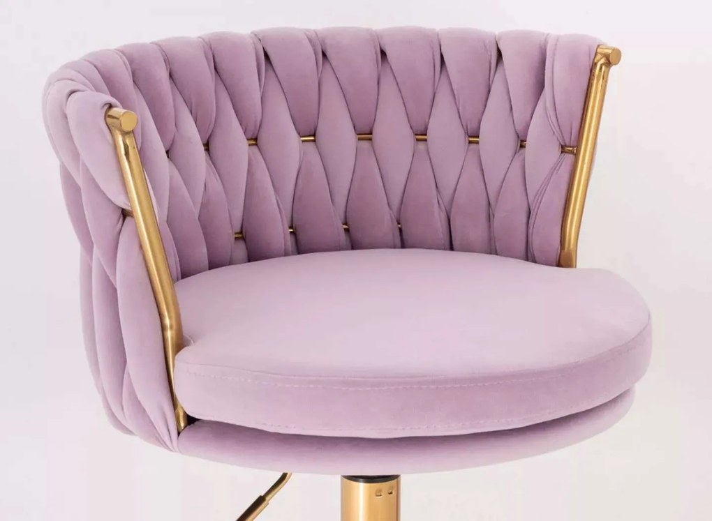 LuxuryForm DESIGN Barová židle LYON VELUR na zlaté kulaté podstavě - levandule
