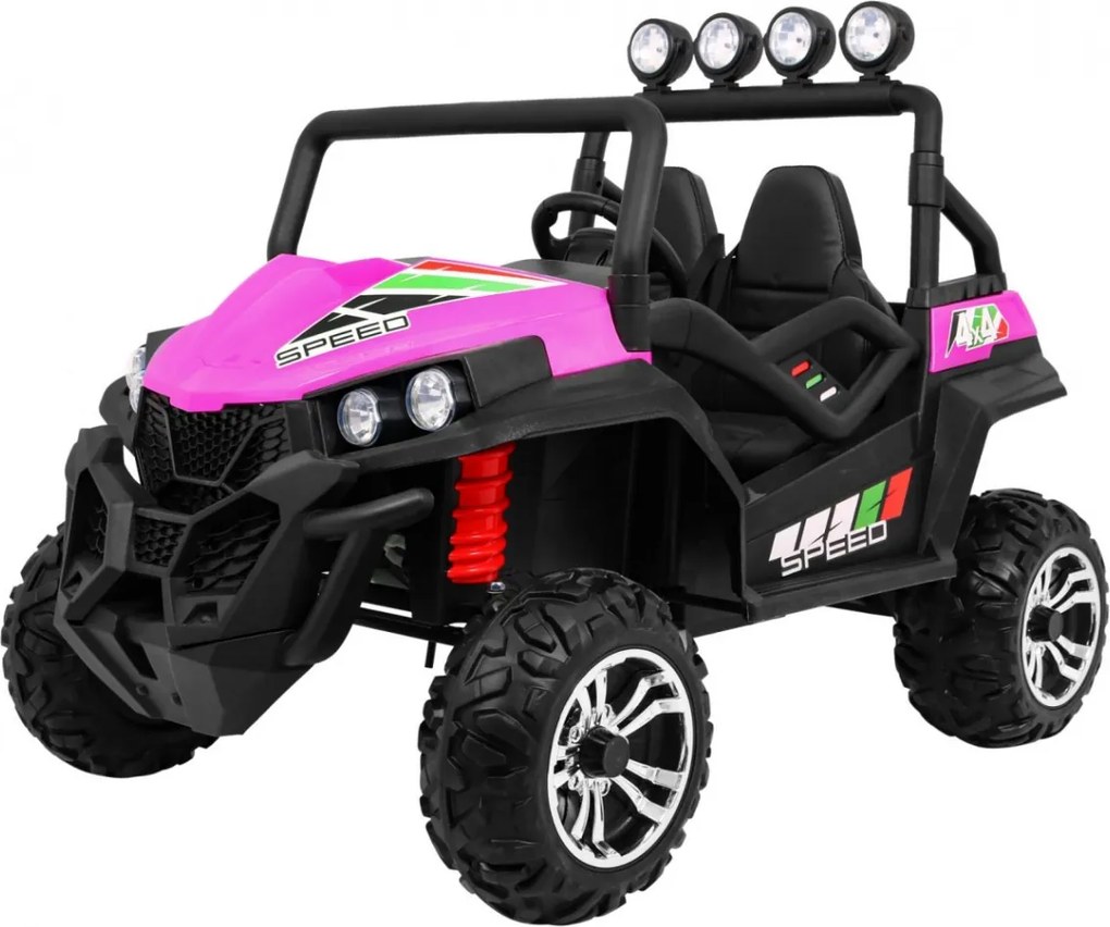 Ramiz Terénní bugina pro děti růžová + pohon 4x4 + dálkové ovládání + nosič zavazadel + rádio MP3 + LED
