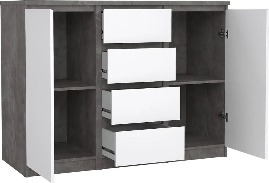 Komoda Simplicity 121 x 50 x 91 cm, šedá / bílý lesk