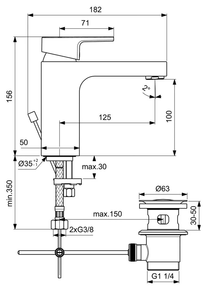 Ideal Standard Edge - Umyvadlová baterie s odtokovou garniturou, Chrom A7104AA