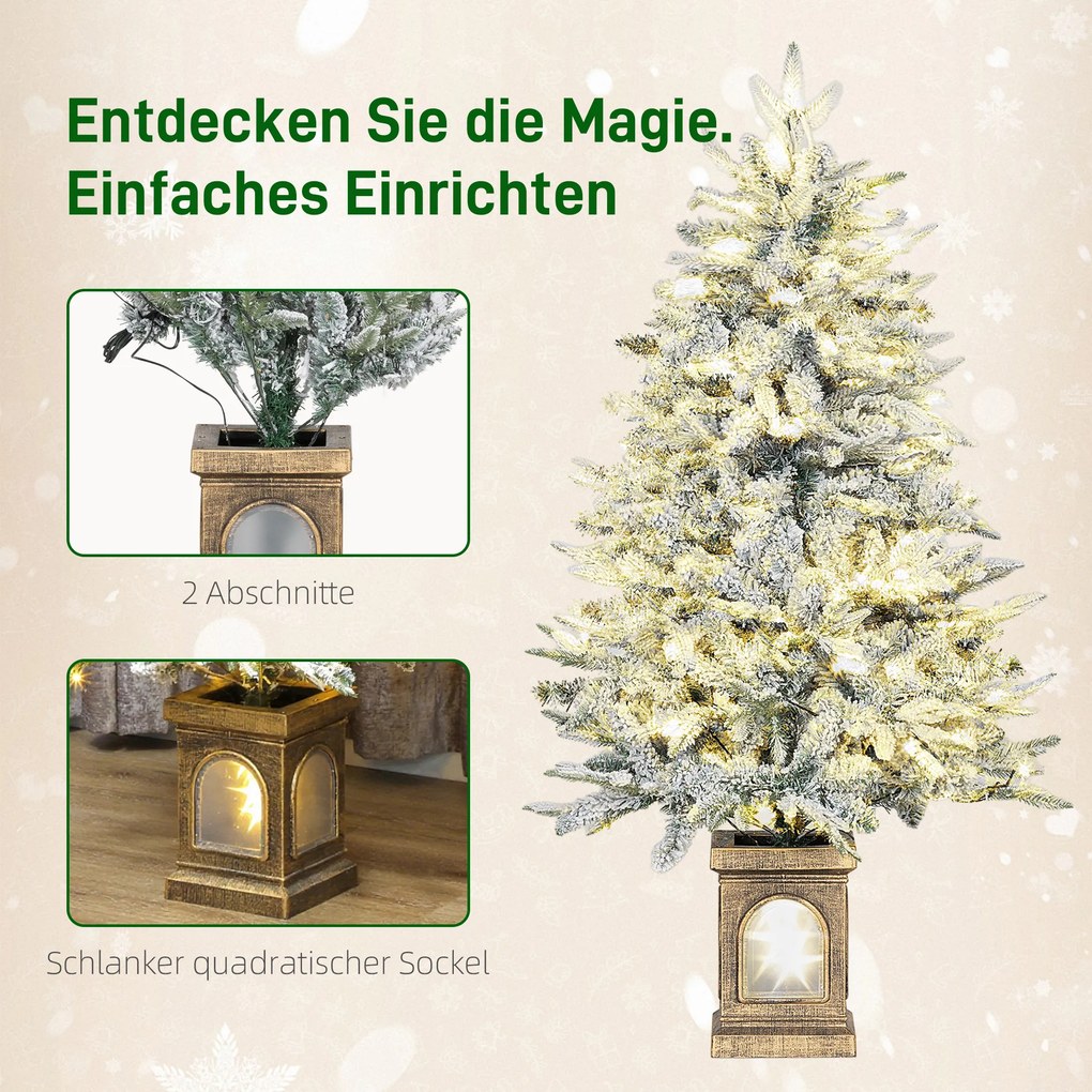 HOMCOM Umělý vánoční stromek, vzhled pokrytý sněhem, 100 LED, 8 režimů, plast