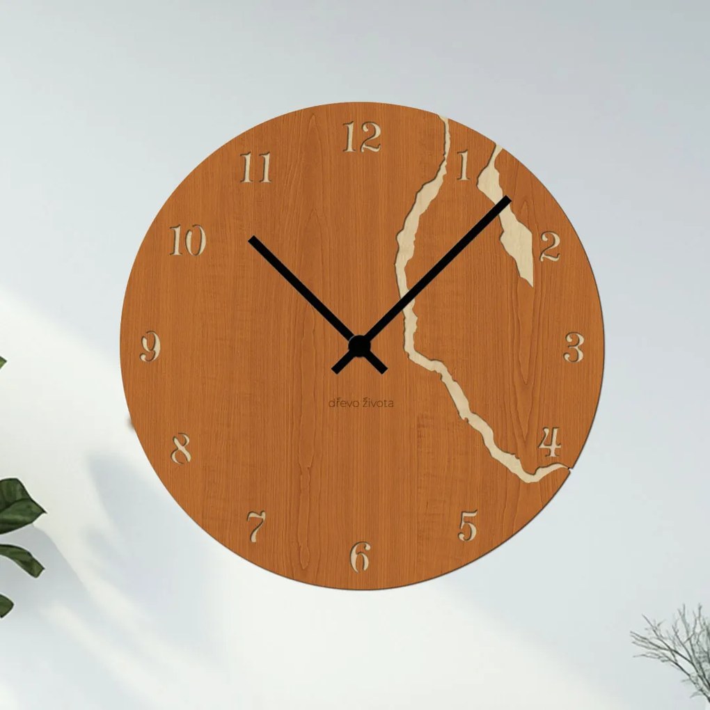 dřevo života Nástěnné hodiny ŘEKA Zvolte barvu dekoru: Horský dub-Wenge, Zvolte velikost hodin (cm): 40x40, Barva ručiček: Černé