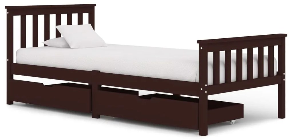 3060615 vidaXL Rám postele 2 zásuvky tmavě hnědý masivní borovice 90 x 200 cm