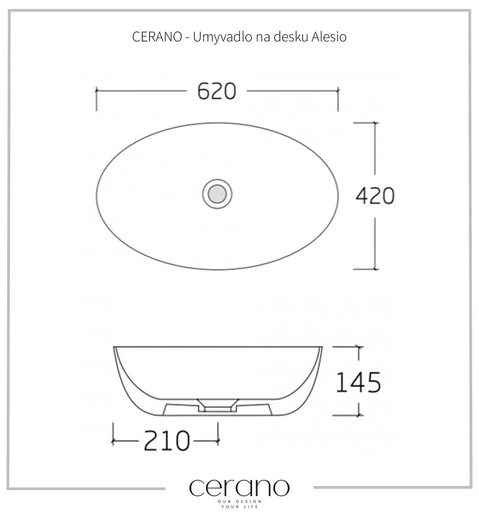 CERANO - Keramické umyvadlo na desku Alesio - bílá lesklá - 62x42 cm