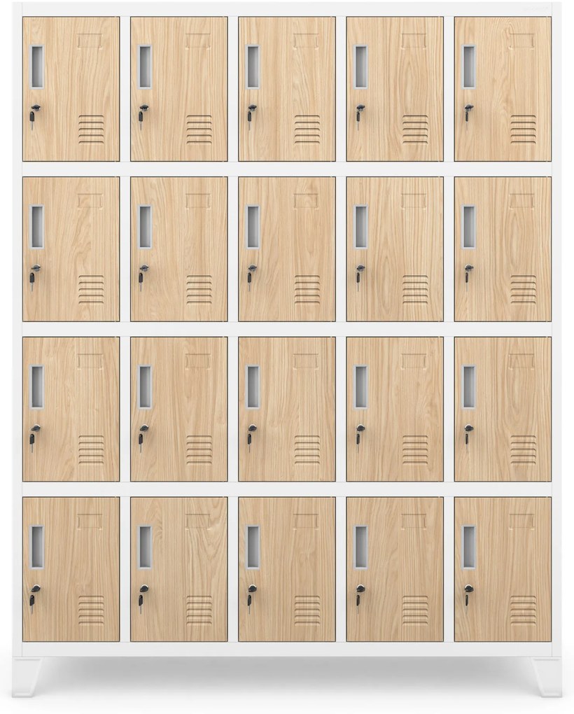 Skříň s 20 uzamykatelnými boxy, bílá/dub sonoma, 1360x1720x450 mm: ROBERT Eco Design