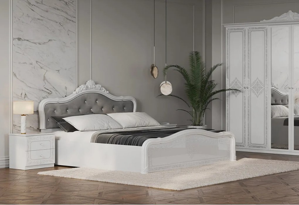Postel 180 Lux výklopná s roštem + koruna, bílý lesk Luiza
