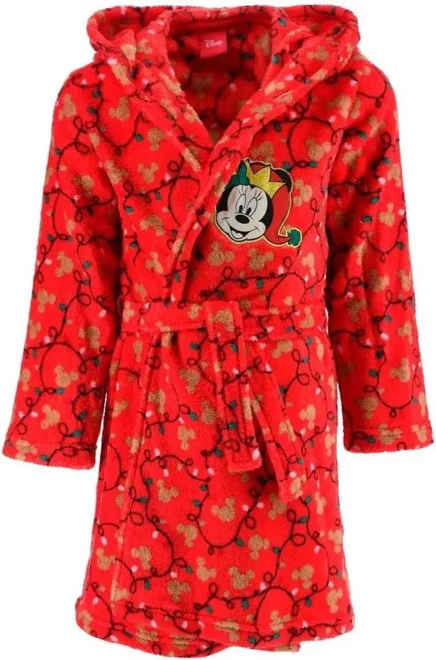 Dívčí vánoční coral fleece župan s kapucí Minnie Mouse, EU 116 Červená