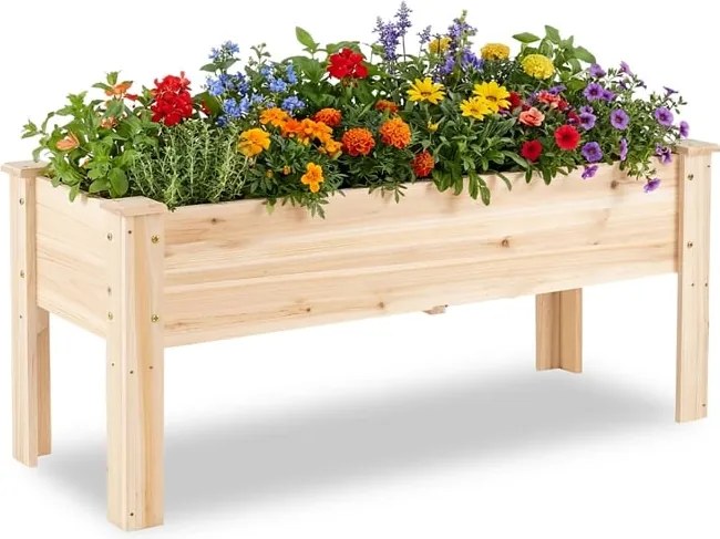 Costway Dřevěný vyvýšený záhon s drenážními otvory a L-nohami Záhon do 100 kg